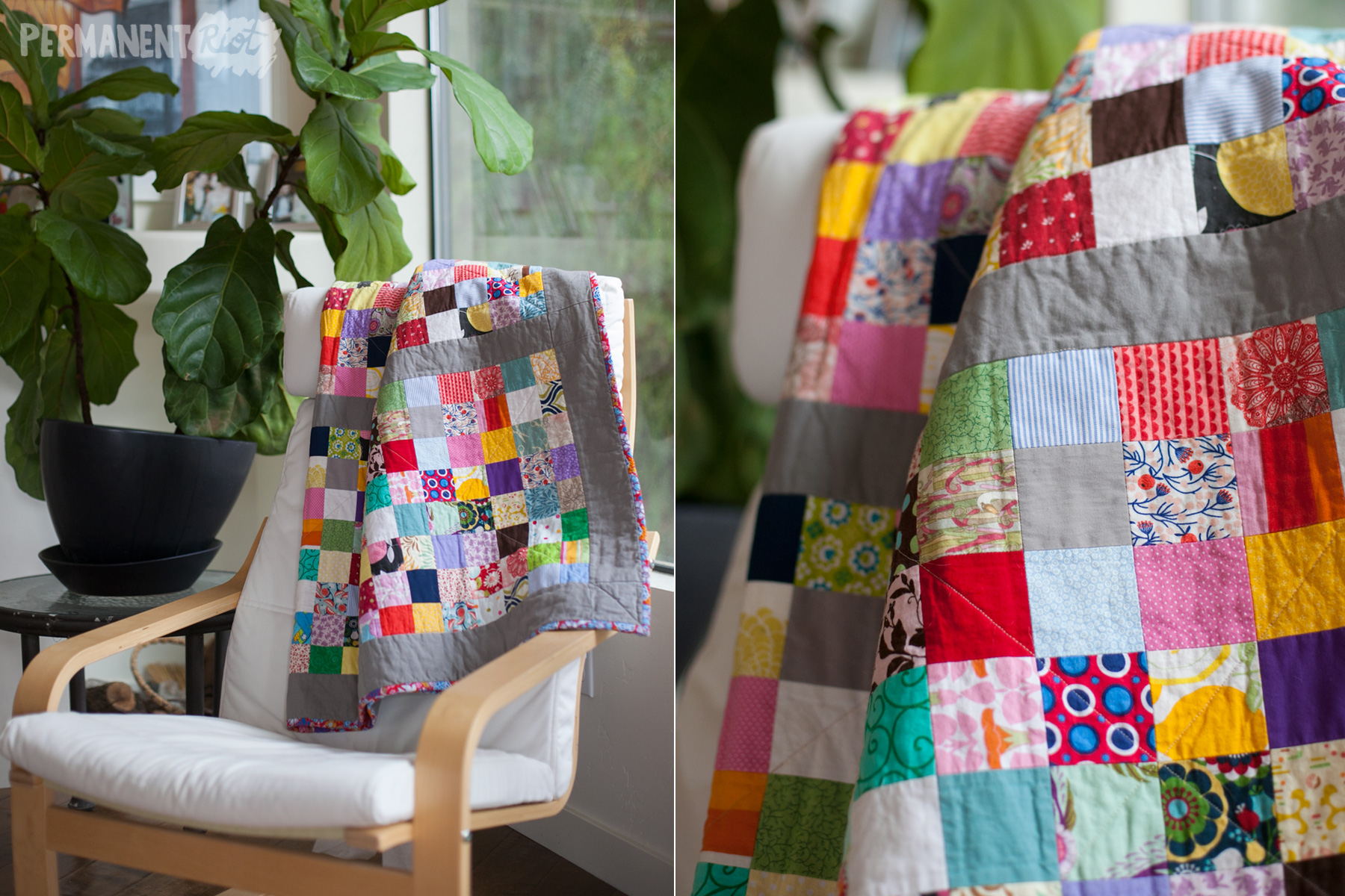 Patchwork scrap quilt – 8 years of scraps! – Permanent Riot